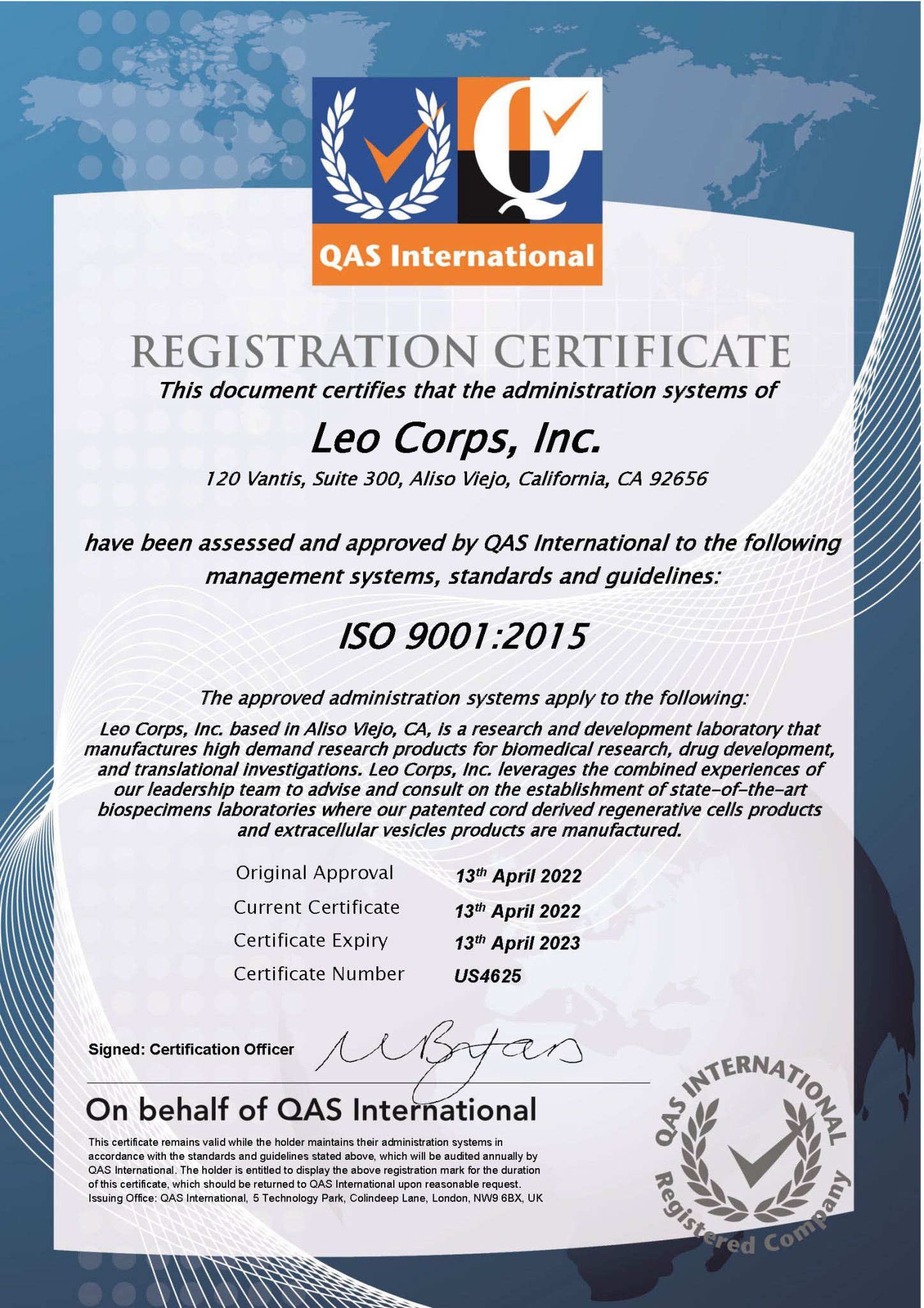 Accreditation and Certification - Leo Corps, Inc.