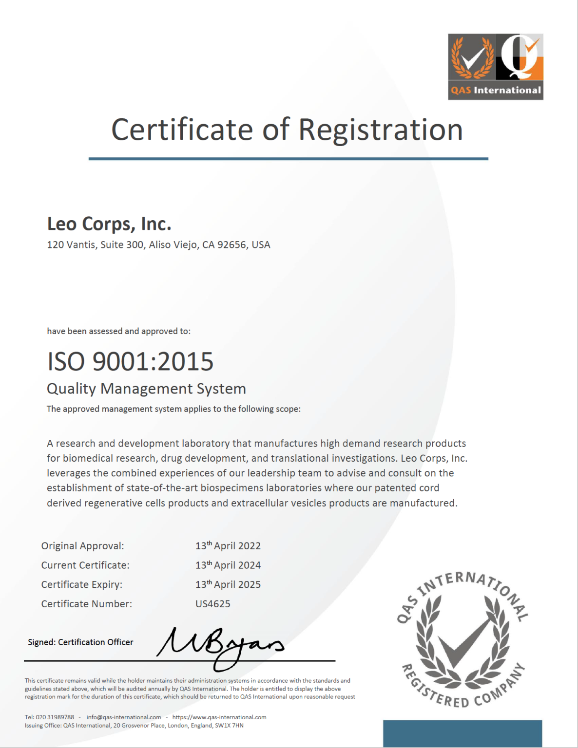 Accreditation and Certification - Leo Corps, Inc.